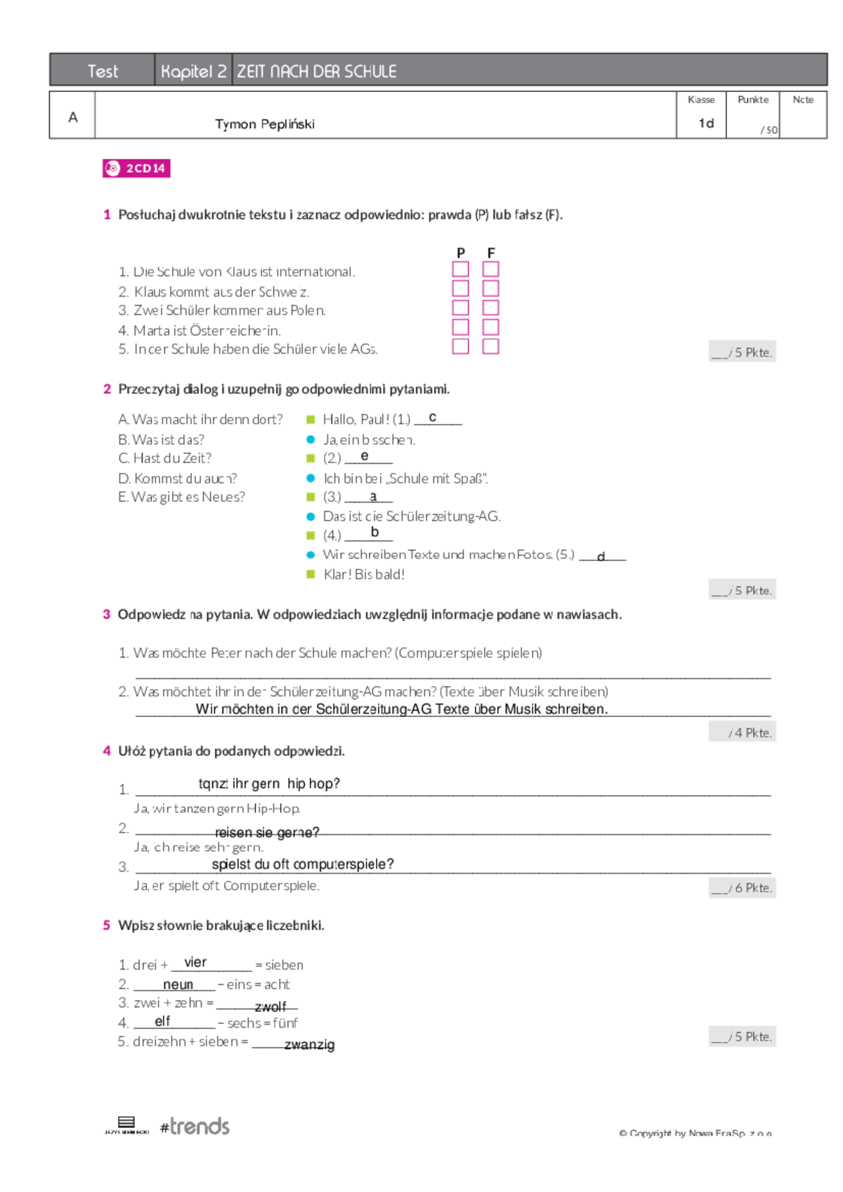 Niemiecki Kapitel 2: Zeit nach der Schule und Freizeitaktivitäten - Studocu