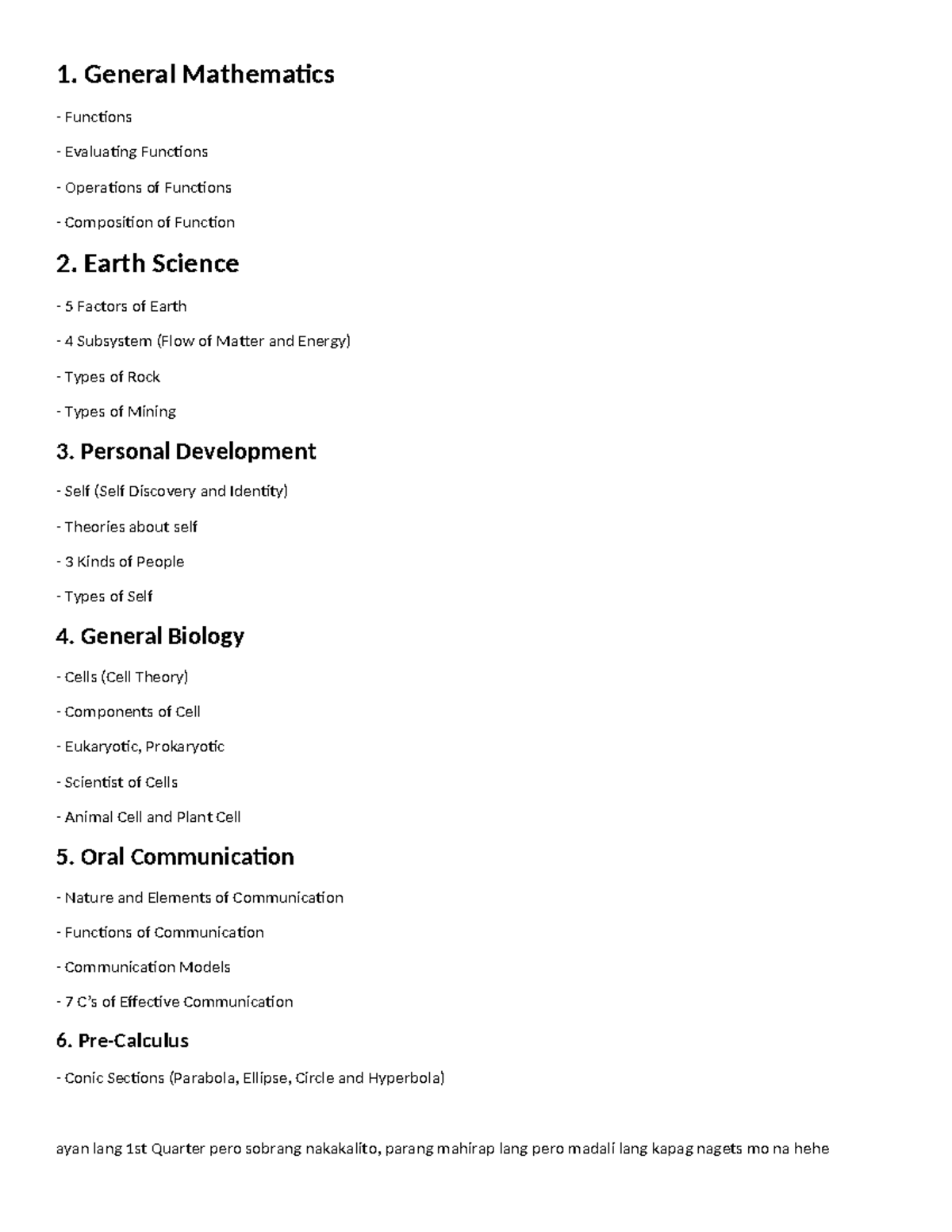 General Mathematics & Earth Science Overview for 1st Quarter - Studocu