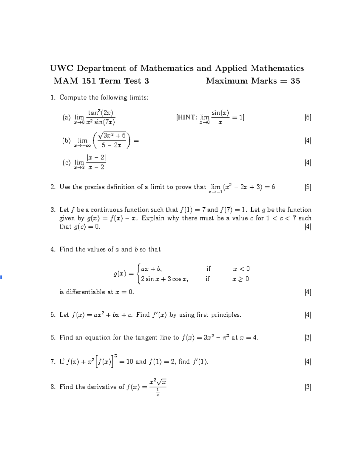 MAM 151 Term Test 3 2025 - Practice Questions and Solutions - Studocu