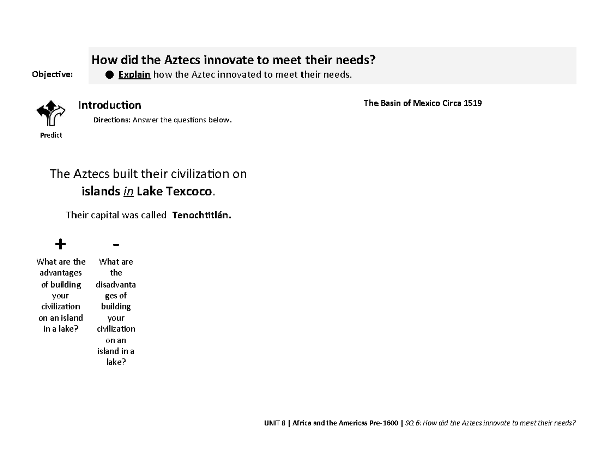 UNIT 8 Africa and the Americas: Aztec Innovations to Meet Needs - Studocu