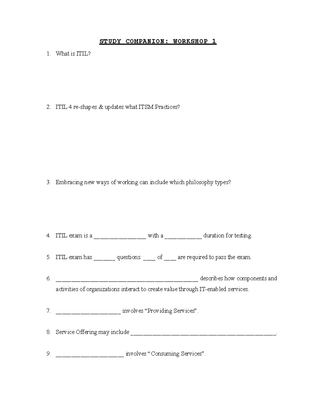 ITIL 4 Workshop 1: Key Concepts for Certification Success - Studocu