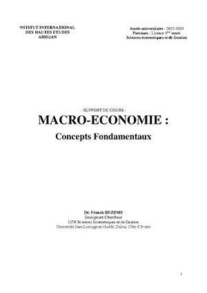 Cours Macroeconomie L1 2022 - Les cahiers de l’économiste - SUPPORT DE COURS - MACROECONOMIE ...
