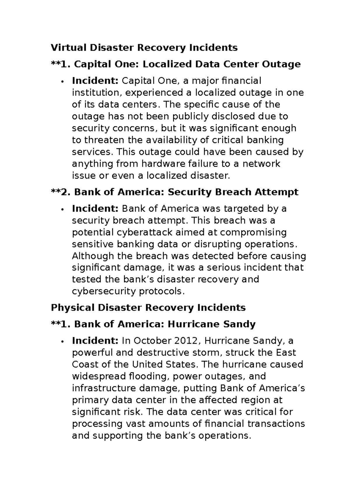 Virtual Disaster Recovery Incidents & Responses: Banking Sector ...