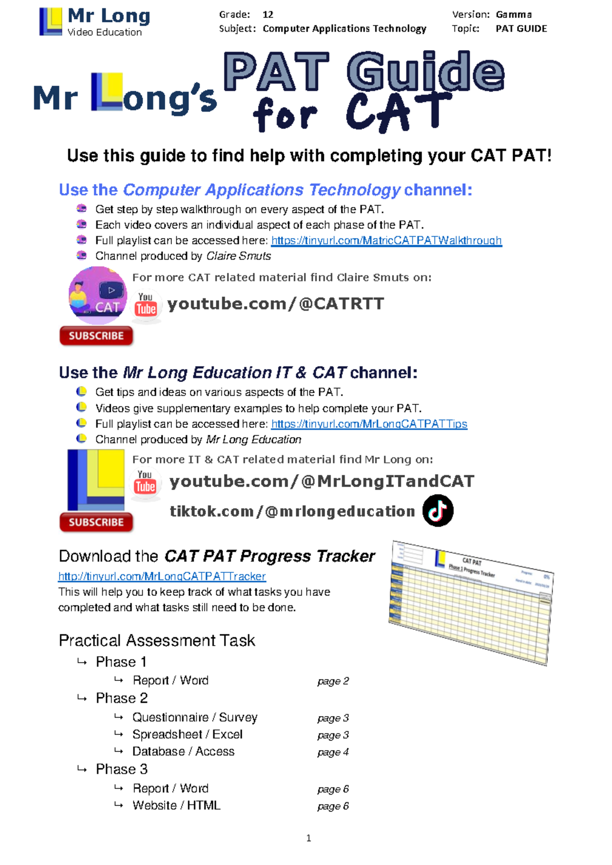 Mr Long's CAT PAT Guide: Essential Video Resources & Checklists - Studocu