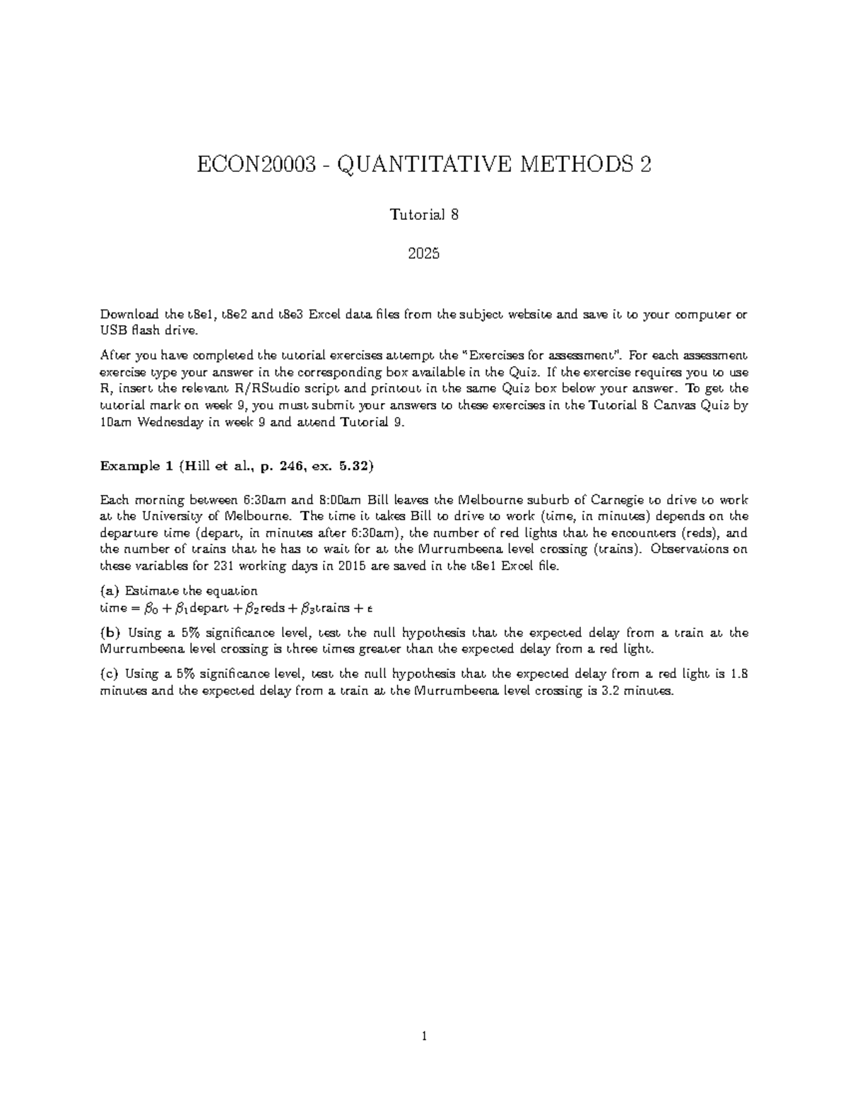 QUANTITATIVE METHODS 2 Tutorial 8 Exercises and Analysis - Studocu