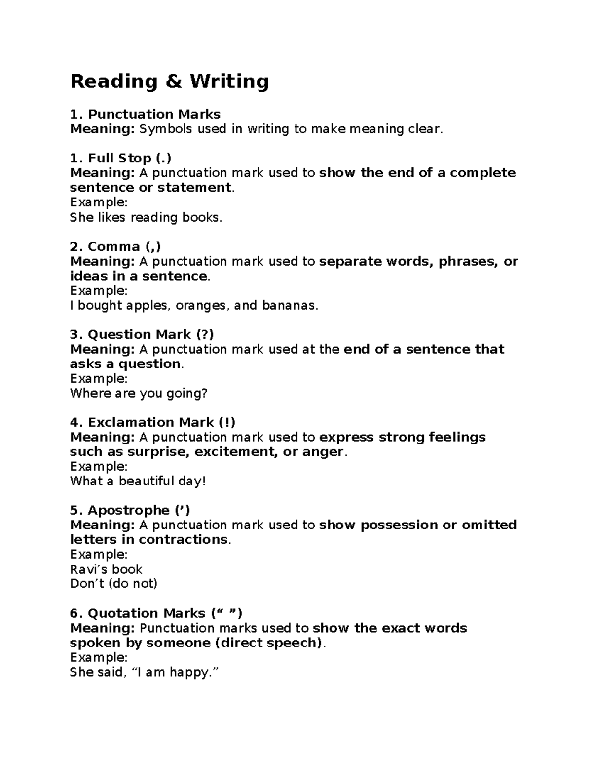 English Reading & Writing 1: Punctuation & Sentence Structure Guide ...