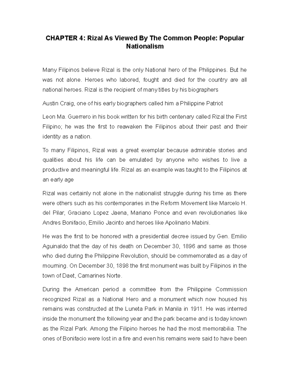 Chapter 4 Rizal - CHAPTER 4: Rizal As Viewed By The Common People ...