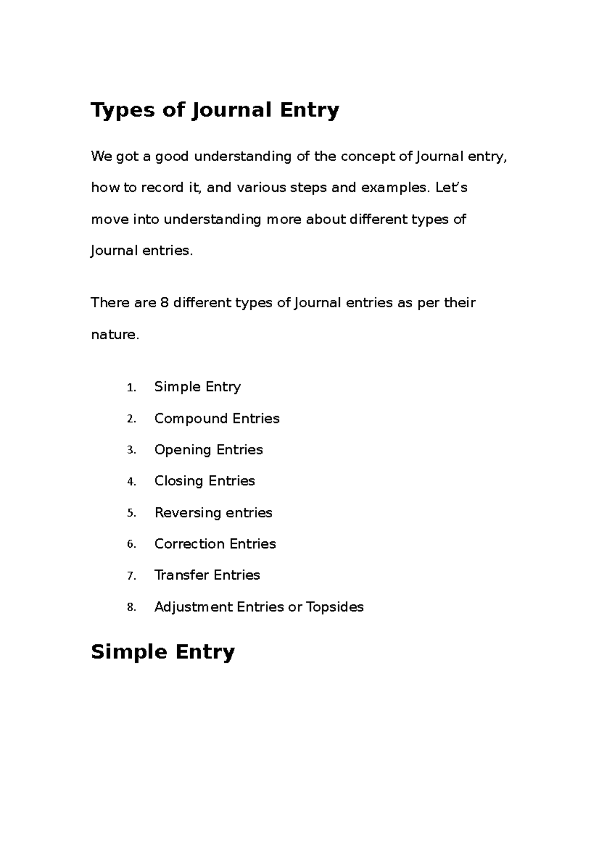 Types of Journal entries - Types of Journal Entry We got a good ...