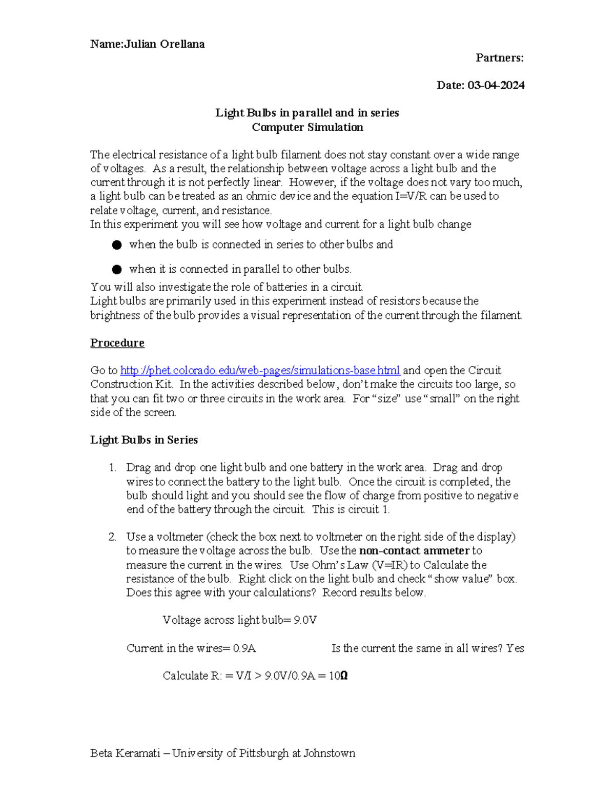 Circuits in parallel and in series-simulation and hands on - Name ...