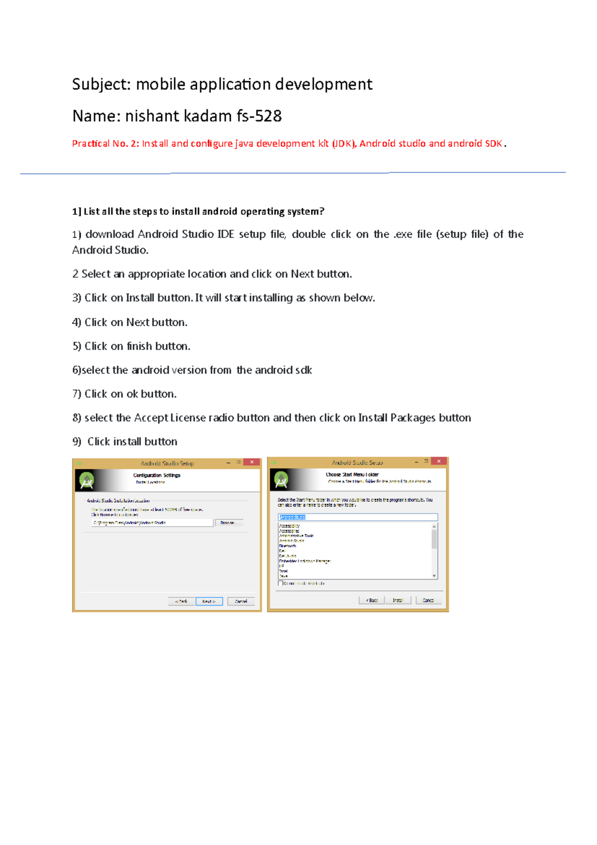 Mobile App Dev Practical 2: Installing JDK & Android Studio (PR ...