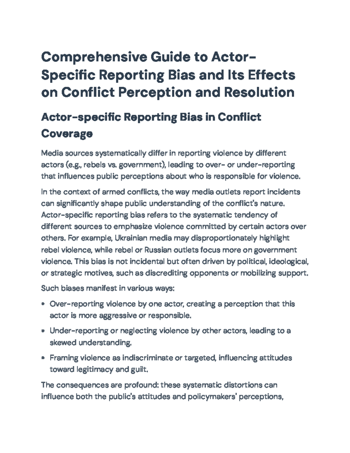 Comprehensive Analysis of Actor-Specific Reporting Bias in Conflicts ...