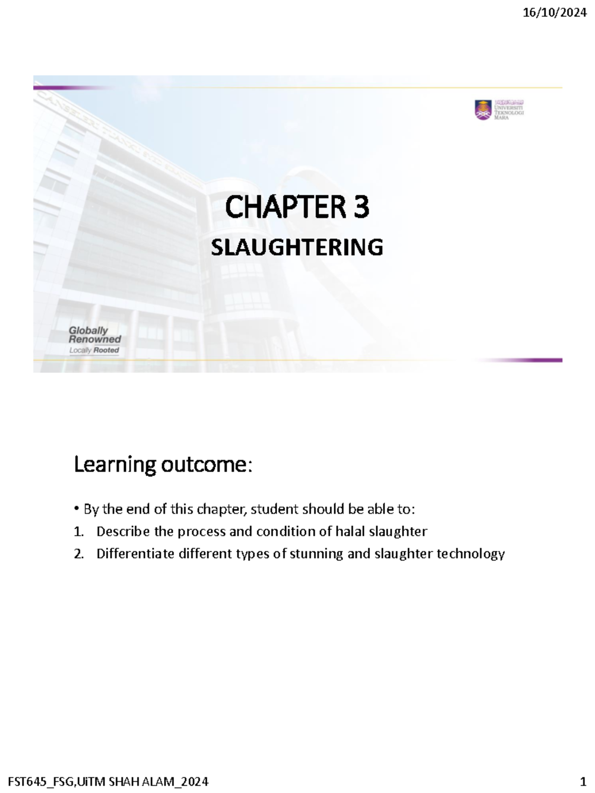 FST645 Final Exam Notes on Halal Slaughtering Procedures - UiTM 2024 ...