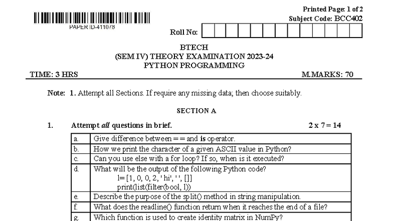BCC402 Python Programming Theory Exam Notes for BTECH SEM IV - Studocu
