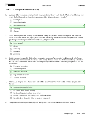 AP PSYCHOLOGY Scoring Guide Unit Principles of Sensation & Perception ...