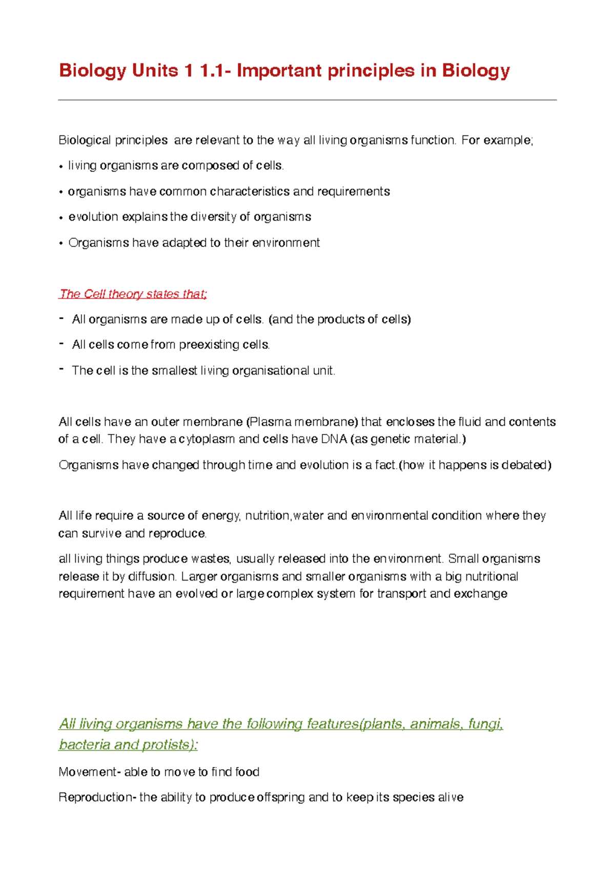 Bio Chapter 1 U1 - The scientific method - Biology Units 1 1- Important ...