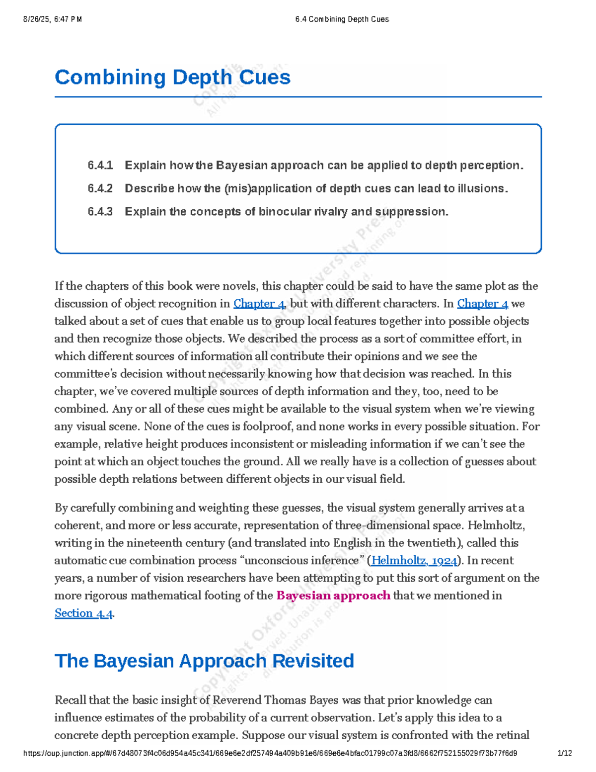 6.4 Combining Depth Cues: Bayesian Approach to Depth Perception and Illusions - Studocu