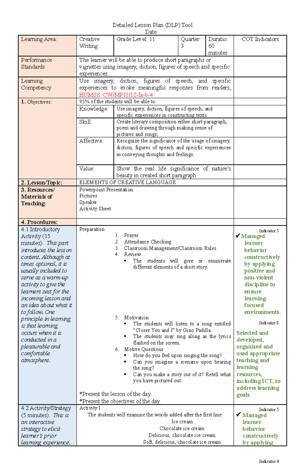 DLP-in- Creative Writing- Joanmae - Detailed Lesson Plan (DLP) Tool ...