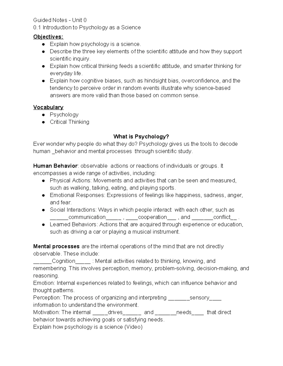 AP Psychology 0.4 Guided Notes: Correlational vs Experimental Research ...