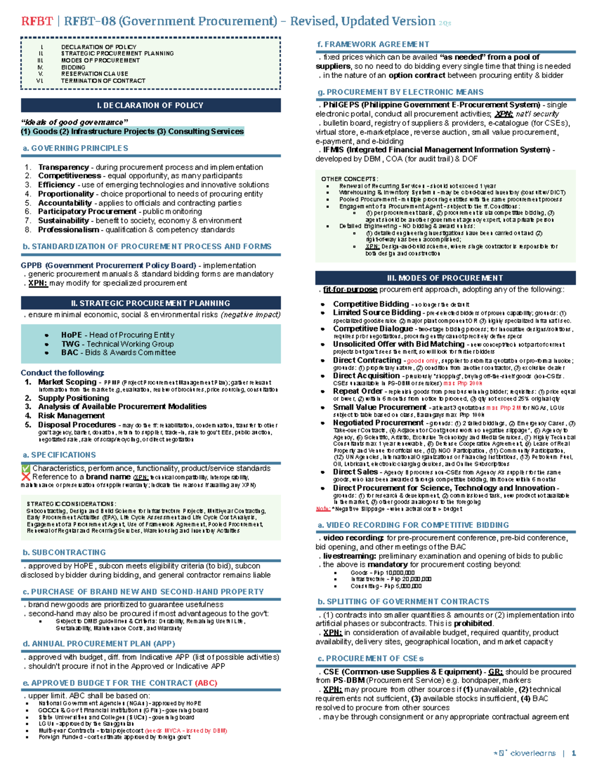 RFBT 08 Government Procurement Revised: Key Policies & Strategies - Studocu