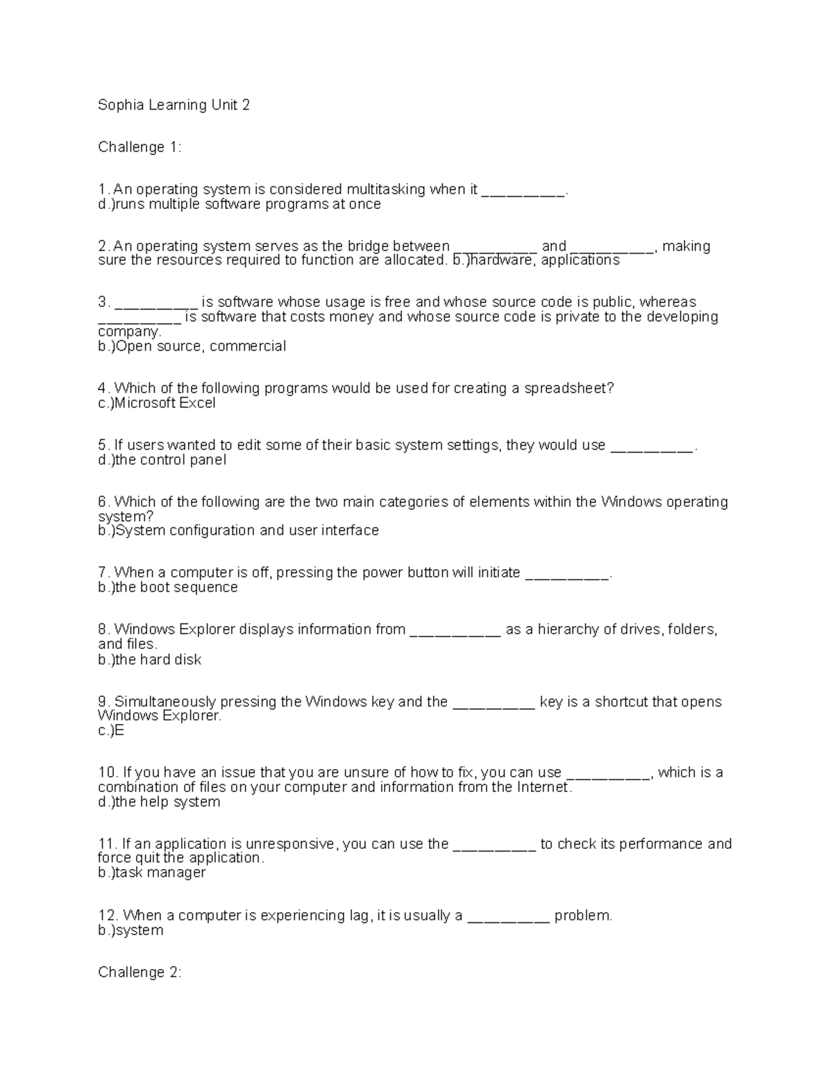 Sophia Learning Unit 2 - Operating System Practice Materials - Studocu