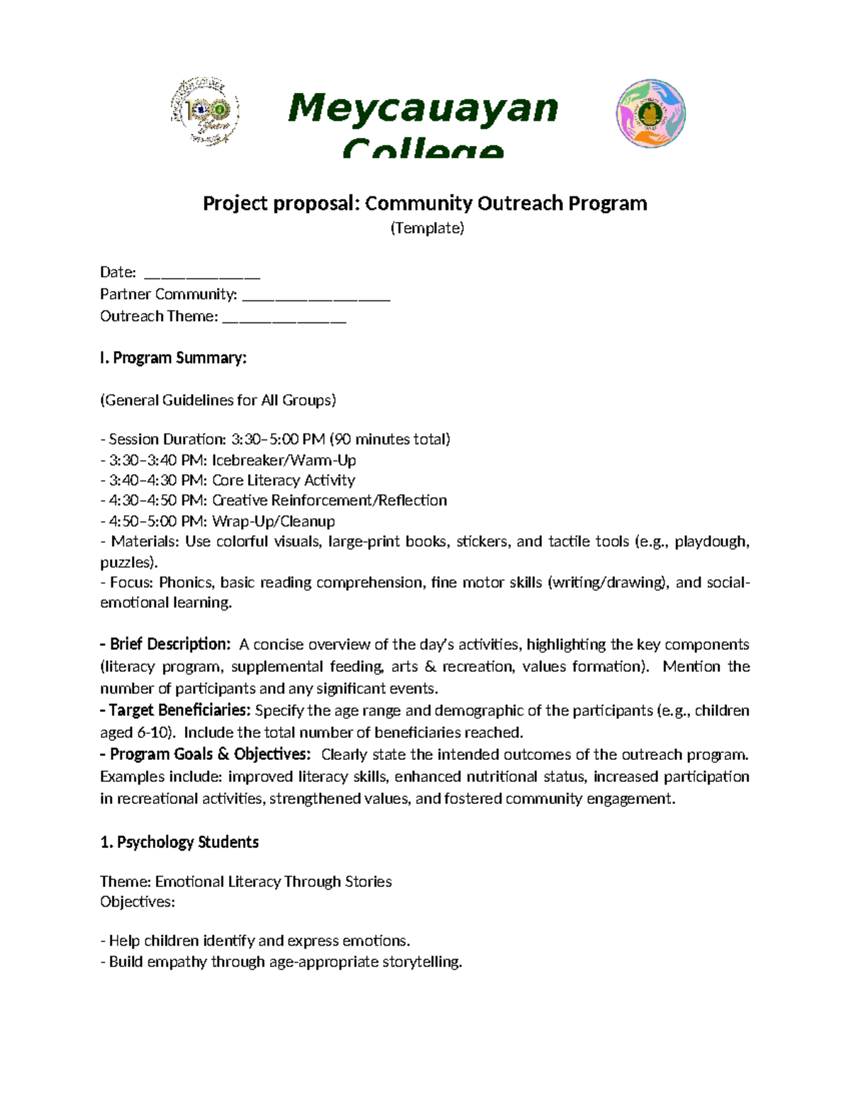 Meycauayan College Project Proposal: Community Outreach Program ...