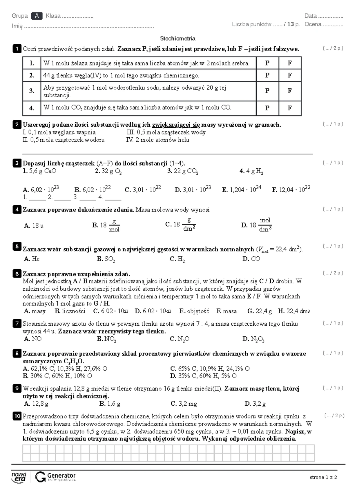 Tabela rozpuszczalności substancji chemicznych w wodzie i etanolu - Studocu