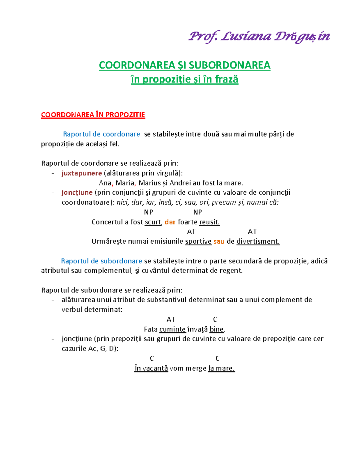 Coordonarea și Subordonarea în Propoziție și Fraza - Raport COORDONAREA ...