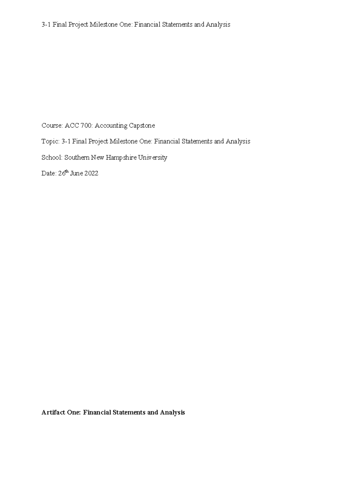 ACC 700 Final Project Milestone 1: Financial Statements Analysis - Studocu