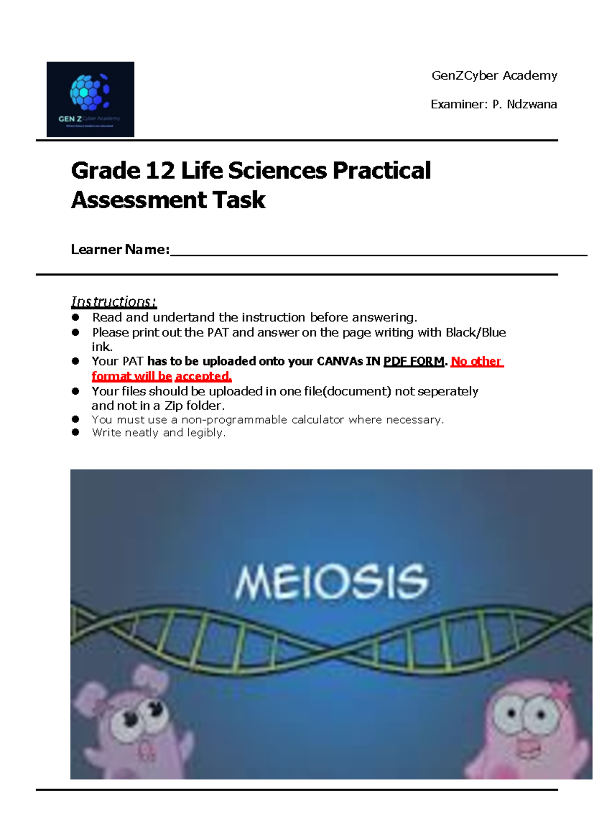 Grade 12 - LFSC Practical Assessment: Meiosis Micrographs Analysis ...