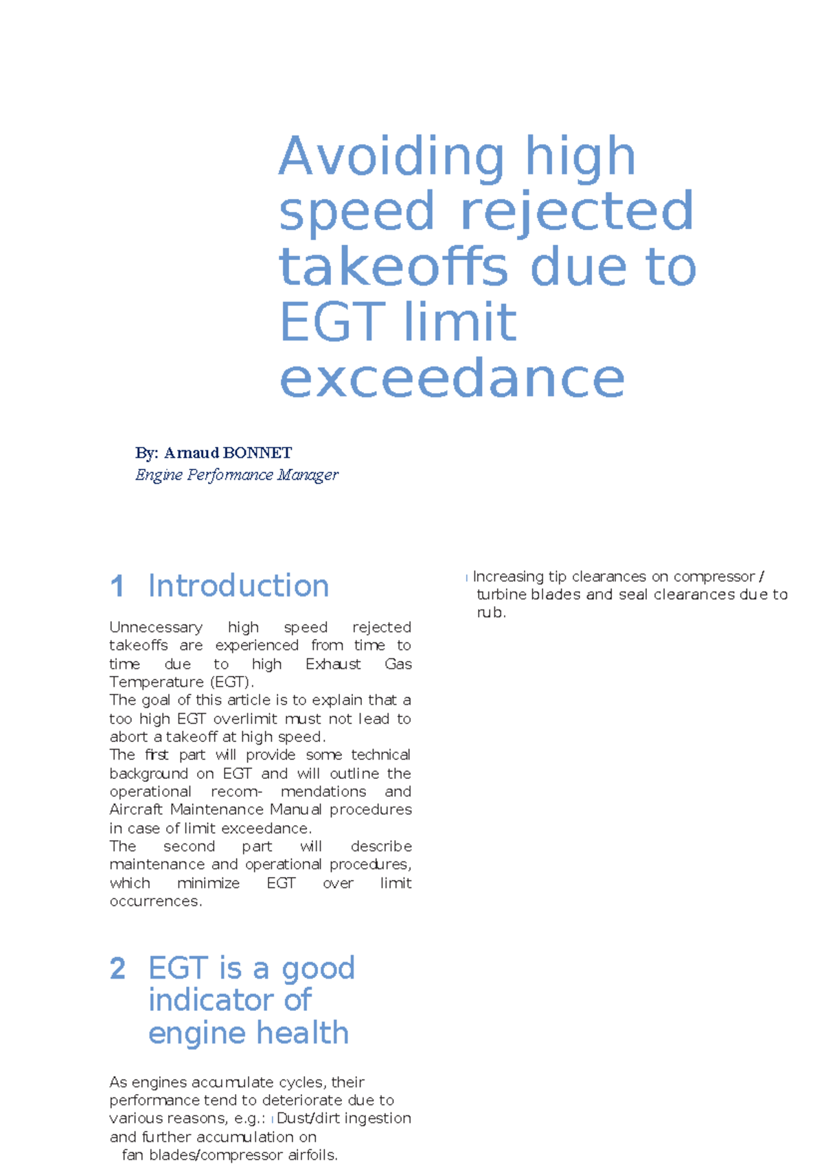 Avoiding High Speed Rejected Takeoffs Due to EGT Limit Exceedance - Studocu