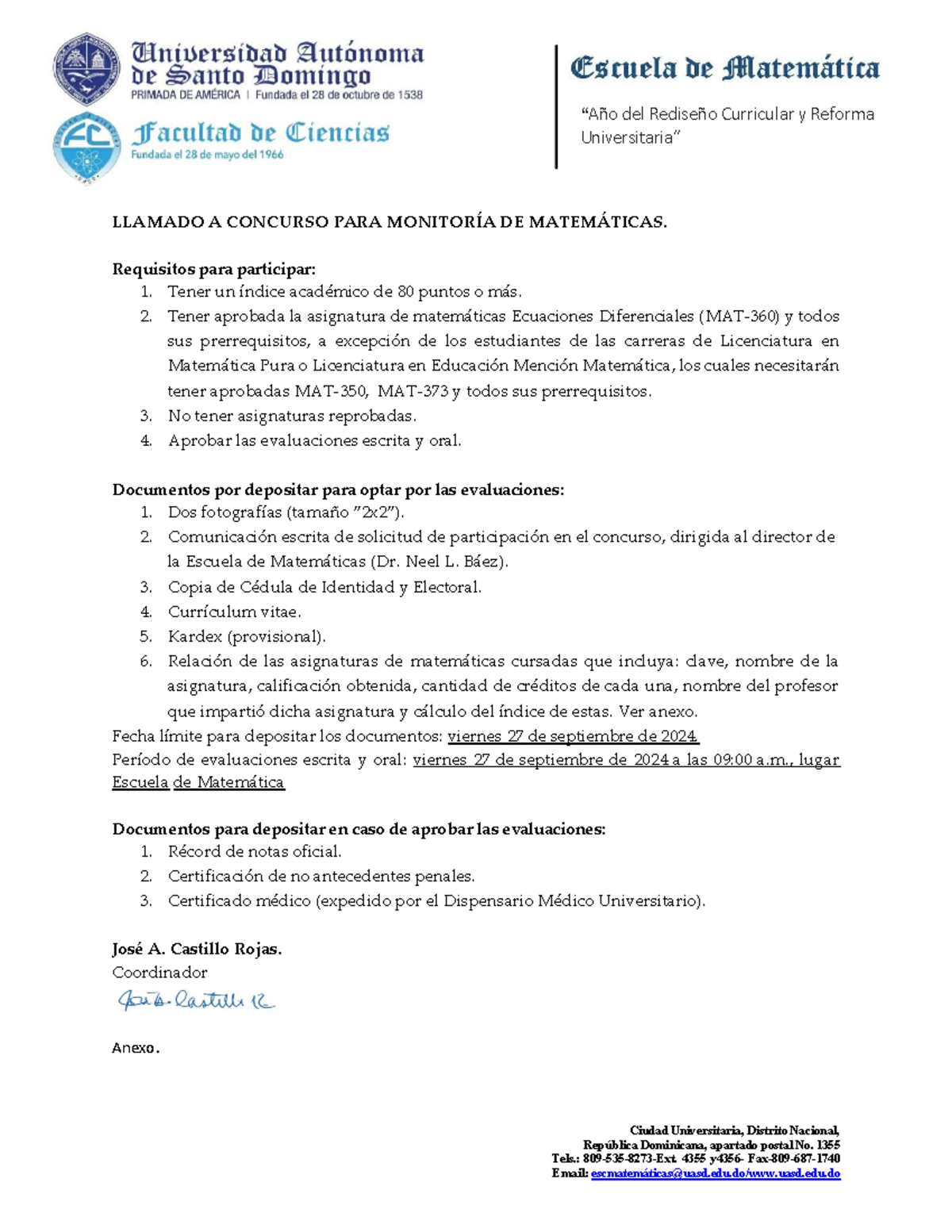 Convocatoria Monitores de Matemática 2024-20 para 2025-10-2 - Studocu