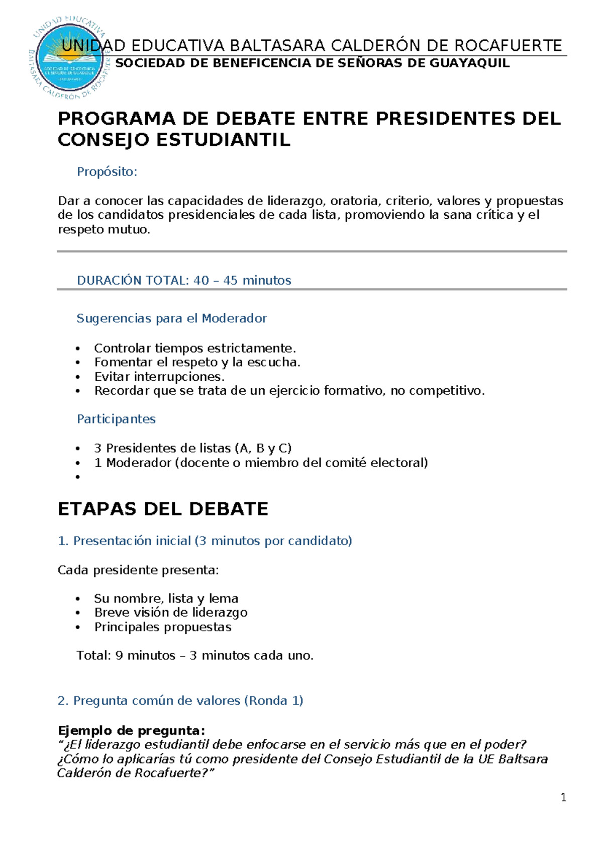 Guía del Debate del Consejo Estudiantil - UE Baltasara Calderón - Studocu