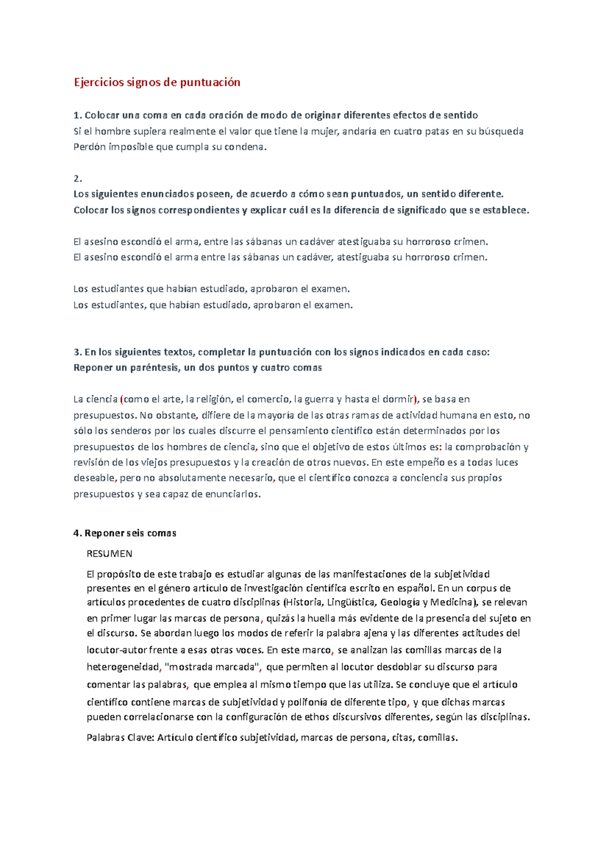 Ejercicios Prácticos de Signos de Puntuación en Gramatica Aplicada ...