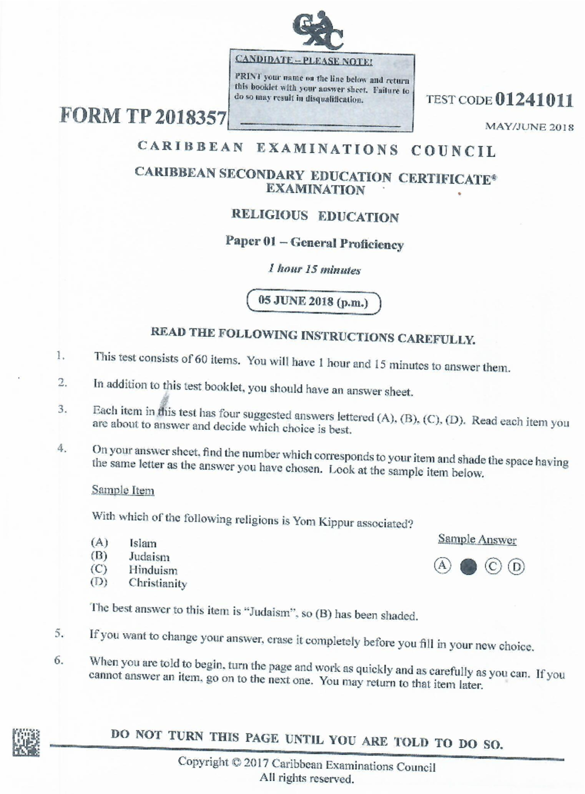 CXC Social Studies CSEC Notes - Answer Sheet 2018 - Studocu