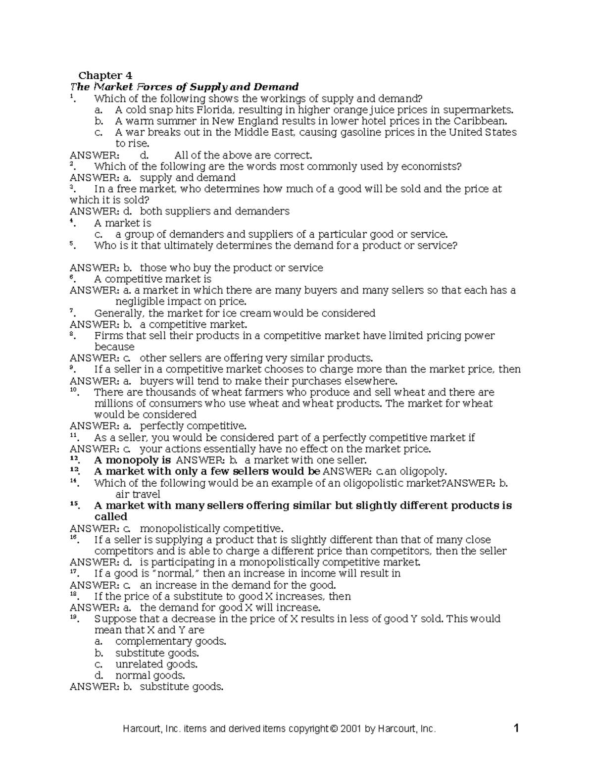 Chapter 4: Market Forces of Supply and Demand - Practice Questions ...