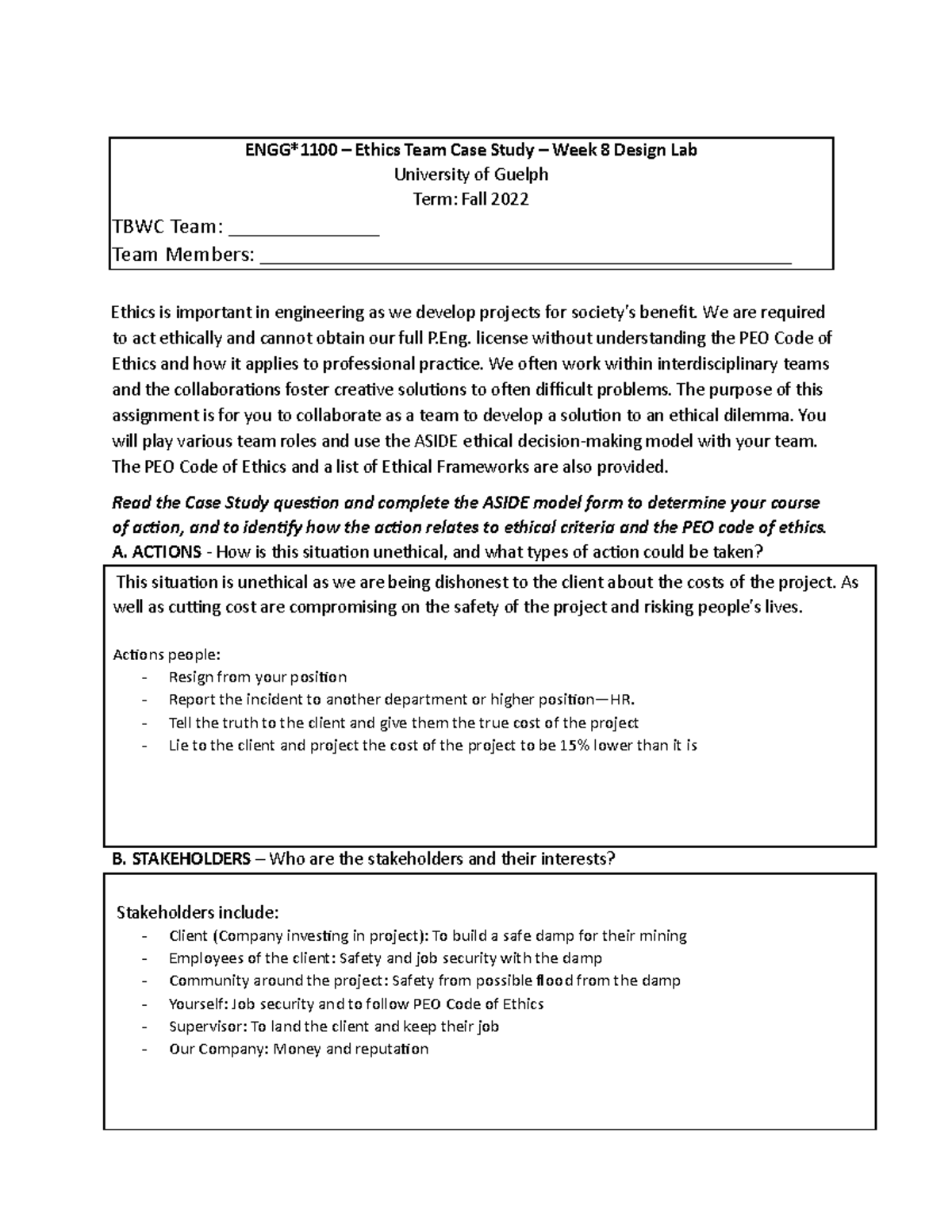 ENGG1100 F24 - Ethics Case Study Using ASIDE Framework - Week 8 - Studocu