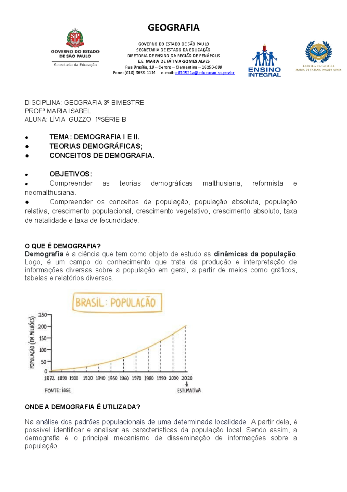 Atividades de Demografia I e II - 3º BIM Geografia - Studocu