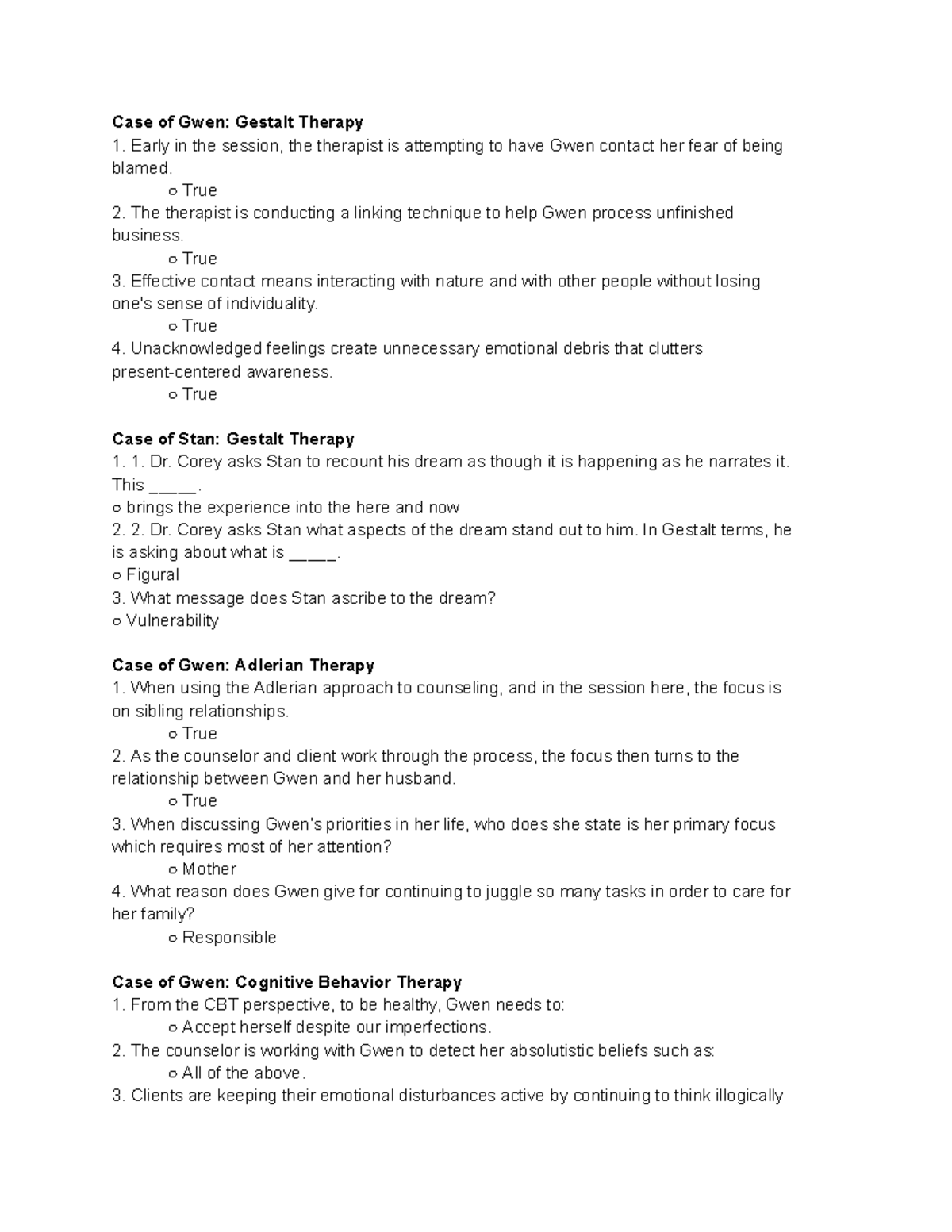 Case of Gwen and Stan Video Assignment - Case of Gwen: Gestalt Therapy ...