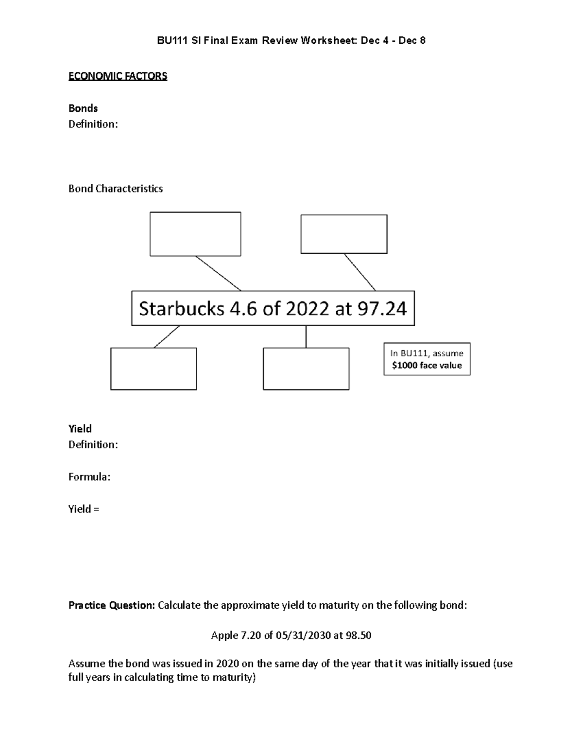 BU111 SI Final Exam Review Worksheet: Economic & Social Factors ...