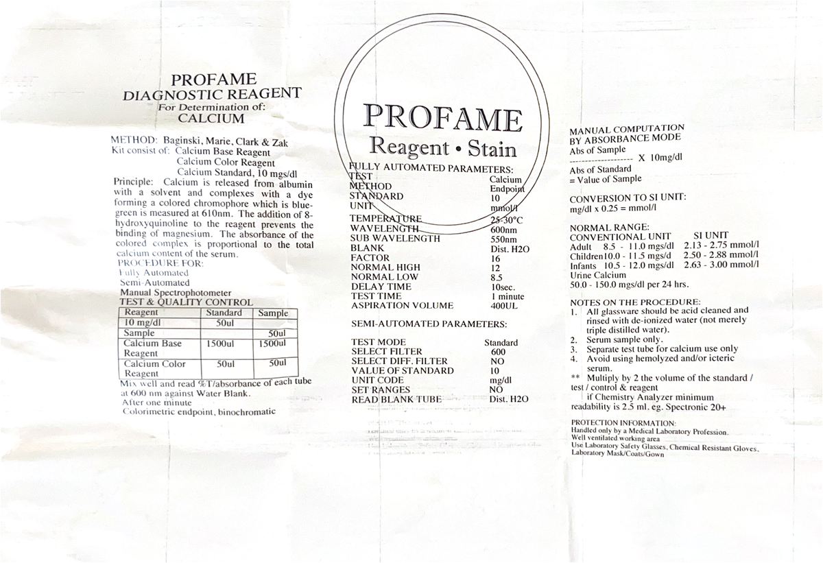 Calcium Chloride Product Insert - PROFAME DIAGNOSTIC REAGENT For ...