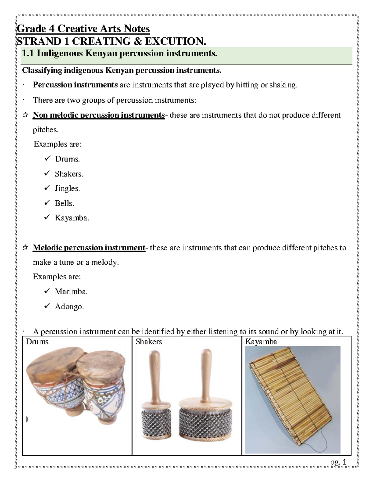 Grade 4 Creative Arts Notes: Indigenous Instruments & Rhythms - Studocu