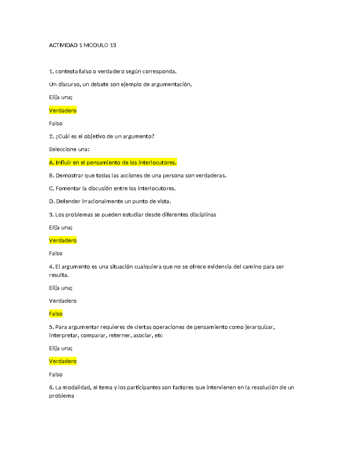 Actividad 1 - Módulo 13: Argumentación y Resolución de Problemas - Studocu