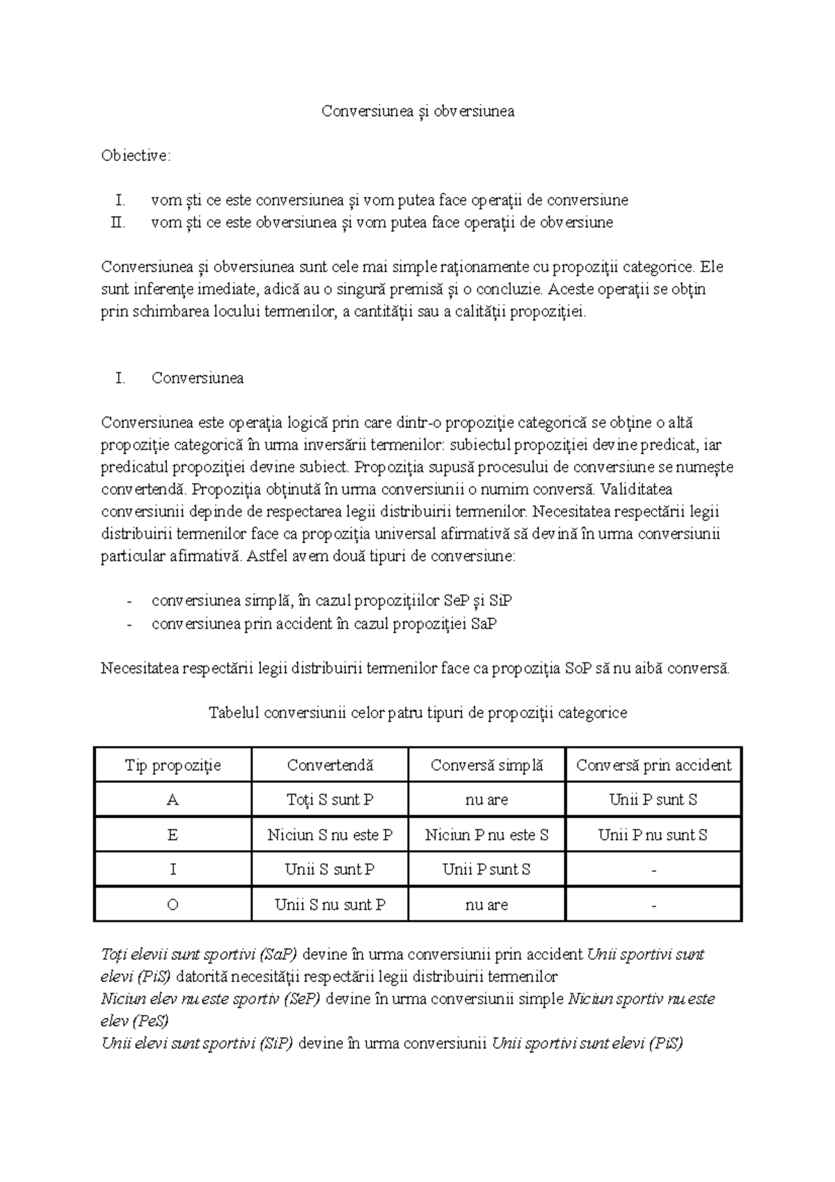 Logică - Conversiunea și Obversiunea în Raționamente Categoriale - Studocu