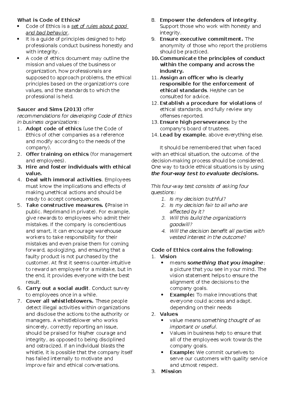 Business Ethics Module-3-P2: Understanding Code of Ethics Principles ...