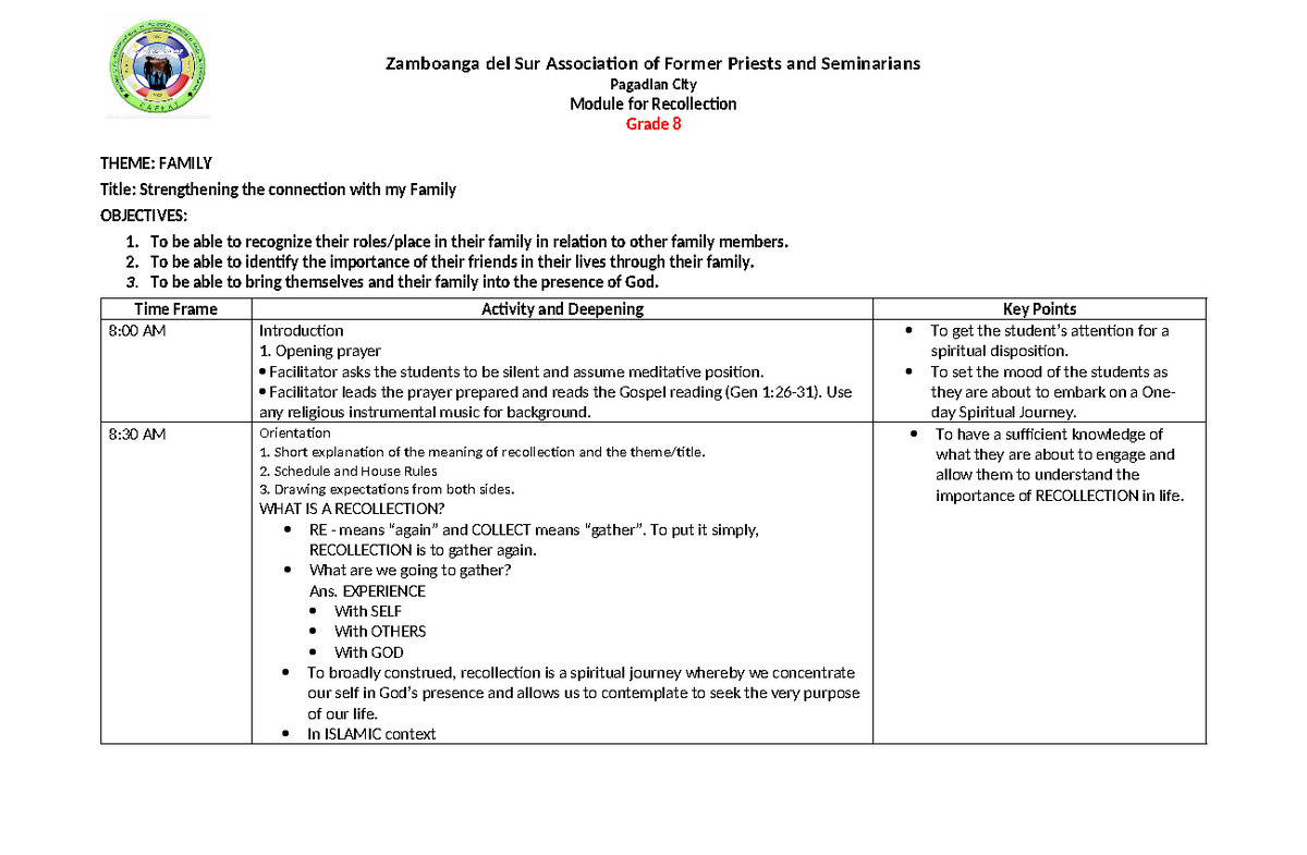 Grade 8 Recollection Module: Strengthening Family Connections - Studocu