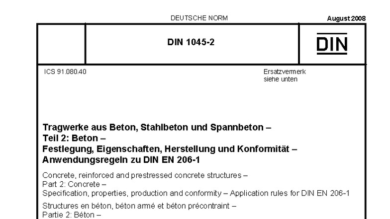 DIN 1045-2: Beton - Festlegung, Eigenschaften und Herstellung - Studocu