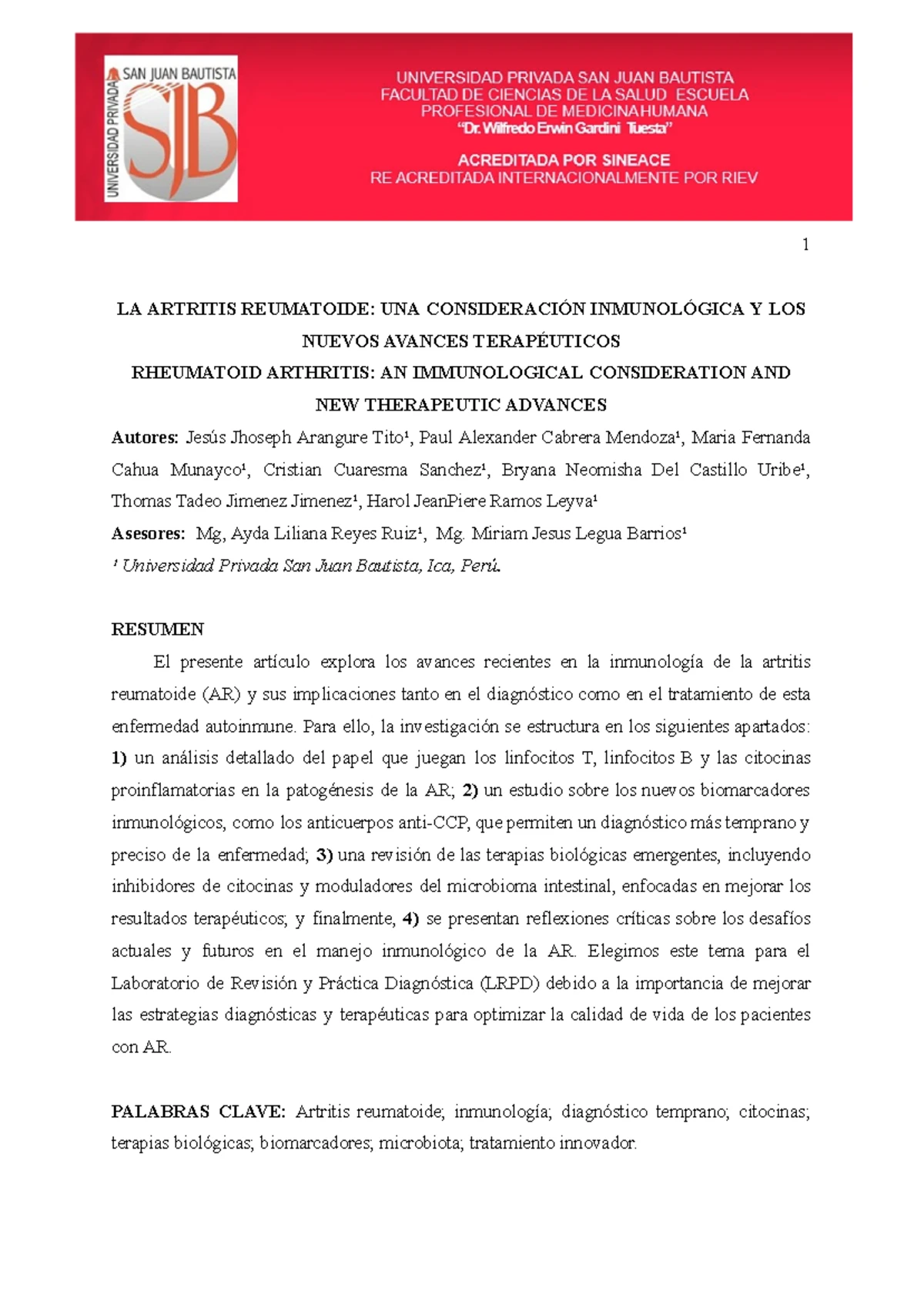 LRPD DE Inmuno 1 - Avances en Artritis Reumatoide y Terapias ...