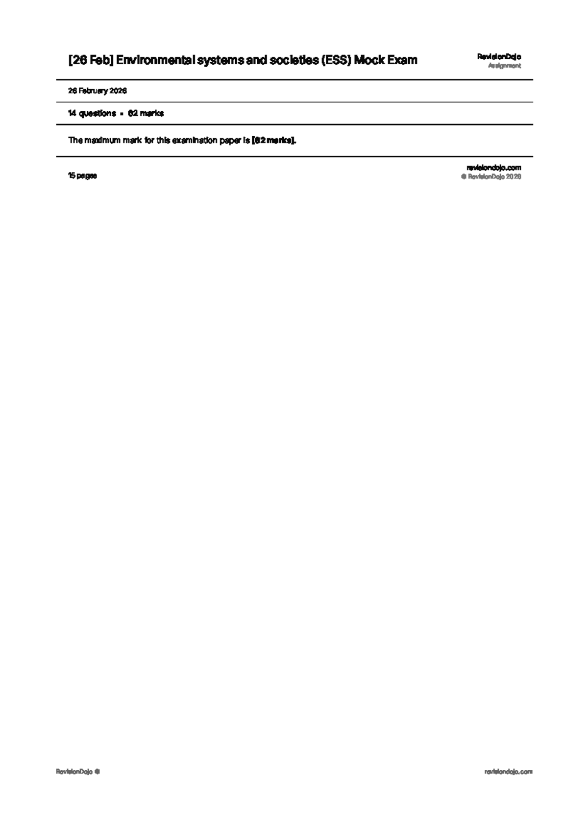 [26 Feb] ESS Mock Exam Revision: Environmental Systems & Societies ...