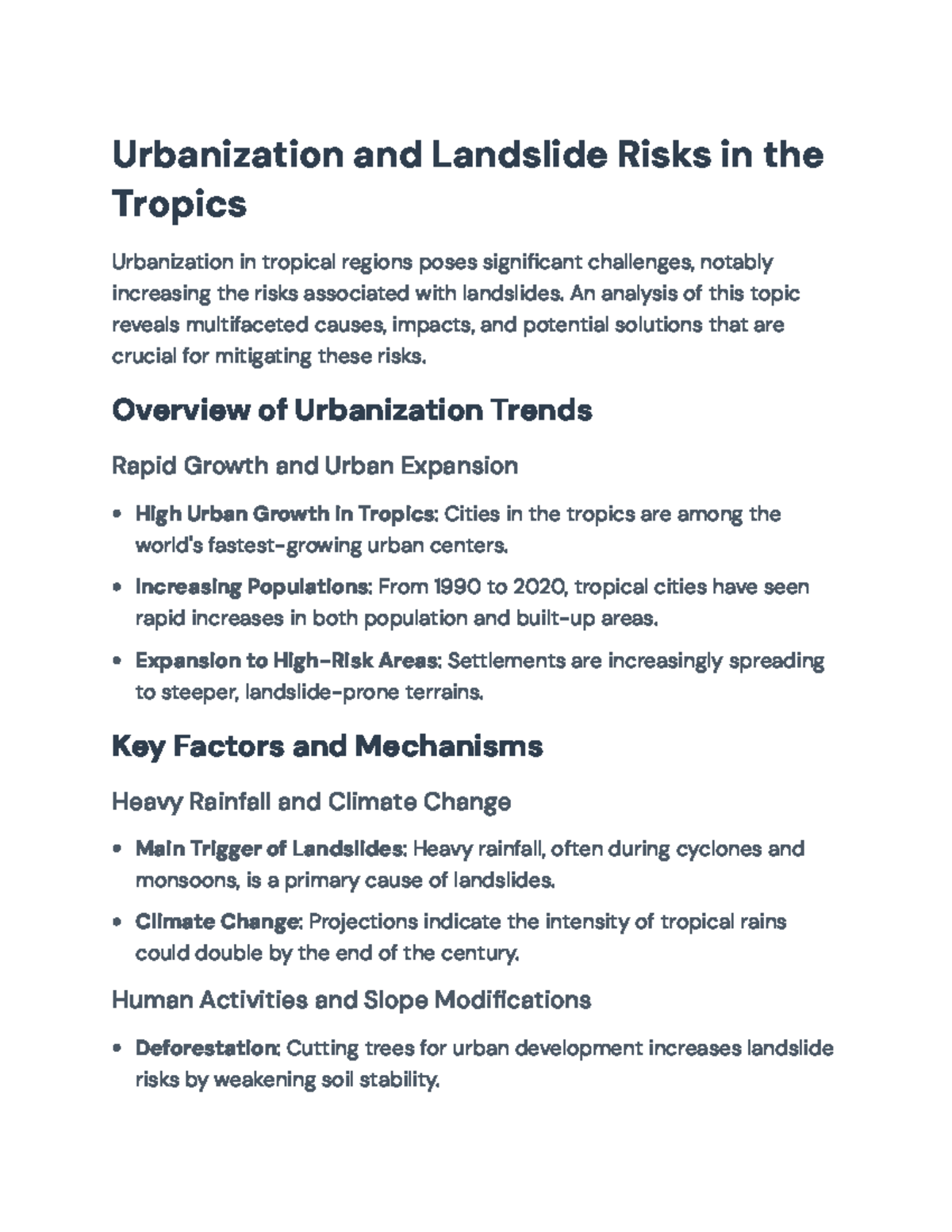 Urbanization and Landslide Risks in the Tropics: A Comprehensive ...